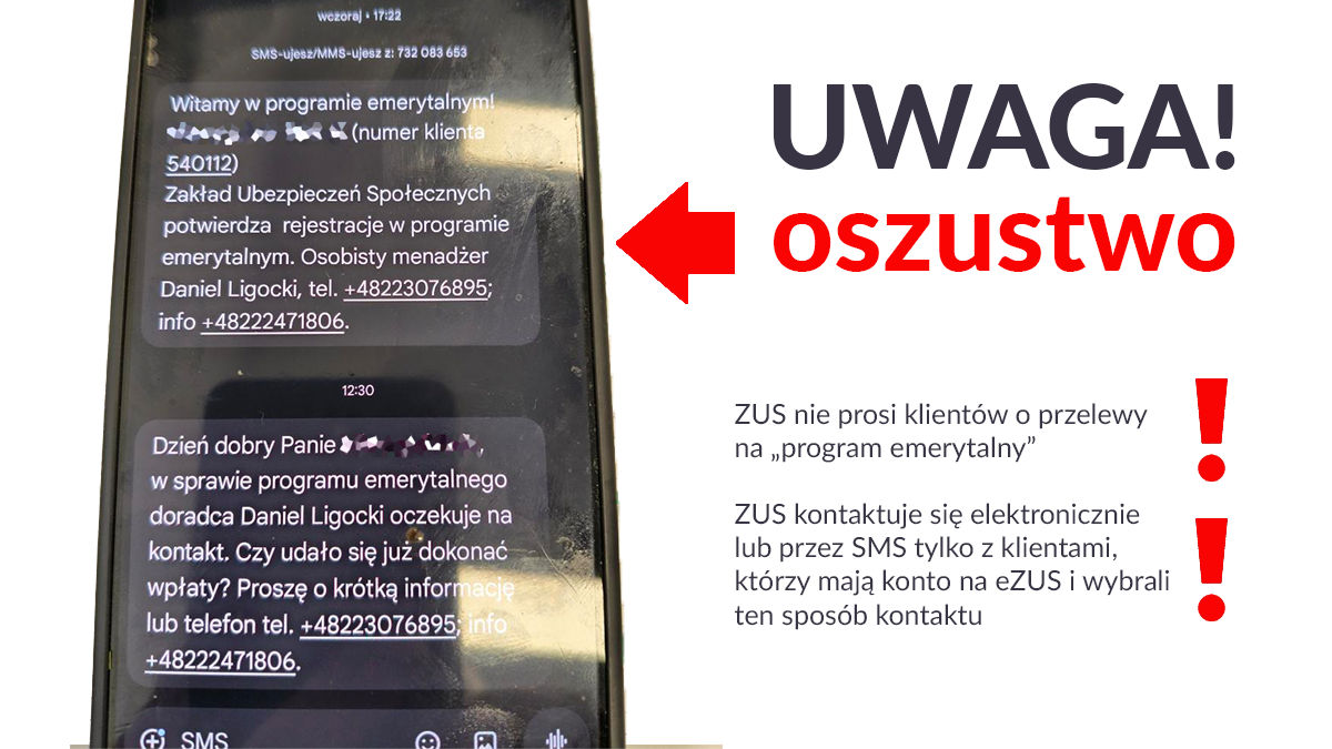 Oszuści podszywają się pod ZUS. Wysyłają SMS-y, dzwonią i odwiedzają ...
